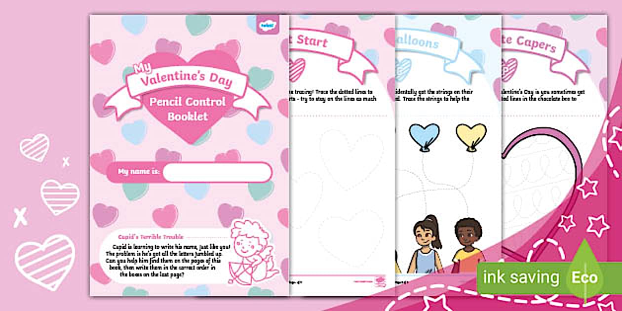 Valentine's Day Pencil Control Activity Book Ages 3 - 5