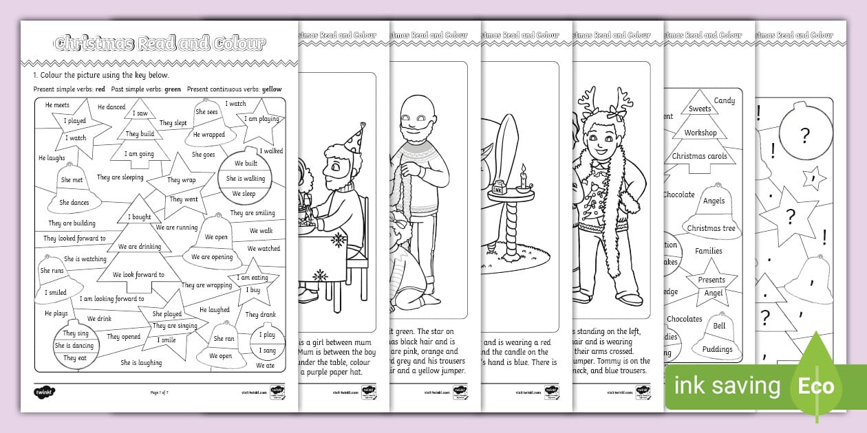 ESL Christmas Parts of Speech Read and Colour Pack - Twinkl