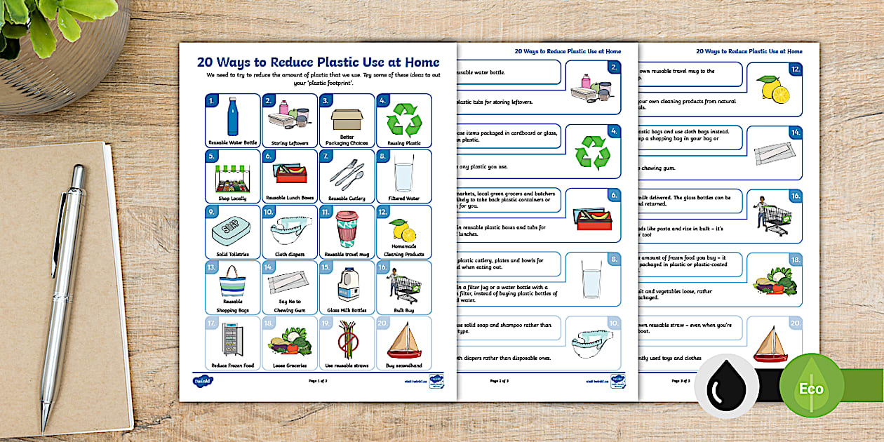 20 Ways to Reduce Plastic Waste at Home Checklist - Twinkl