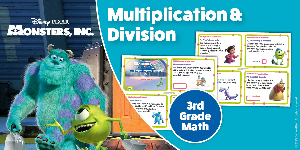 Monsters, Inc 3rd Grade Multiplication & Division Task Cards