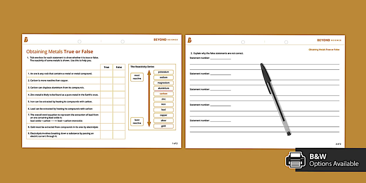 Obtaining Metals True or False | KS3 Science | Beyond