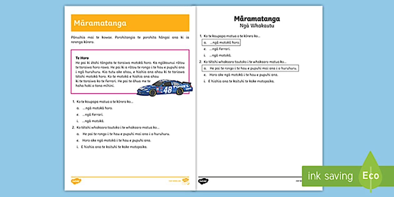 Speed Reading Comprehension Worksheet / Worksheet - Te Reo Māori