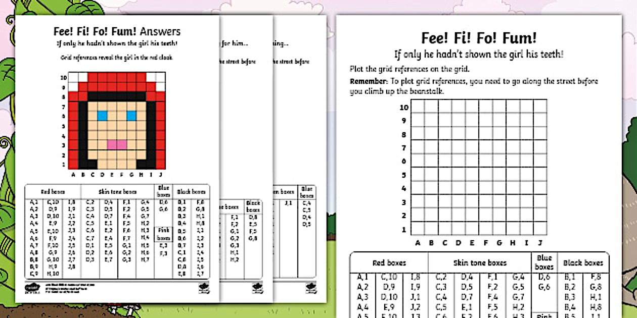Fee! Fi! Fo! Fum! Grid References Worksheets - Twinkl