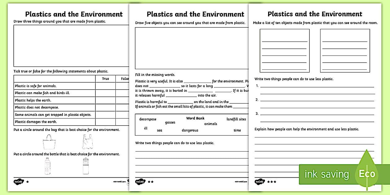 Plastics and the Environment Differentiated Worksheet / Worksheet