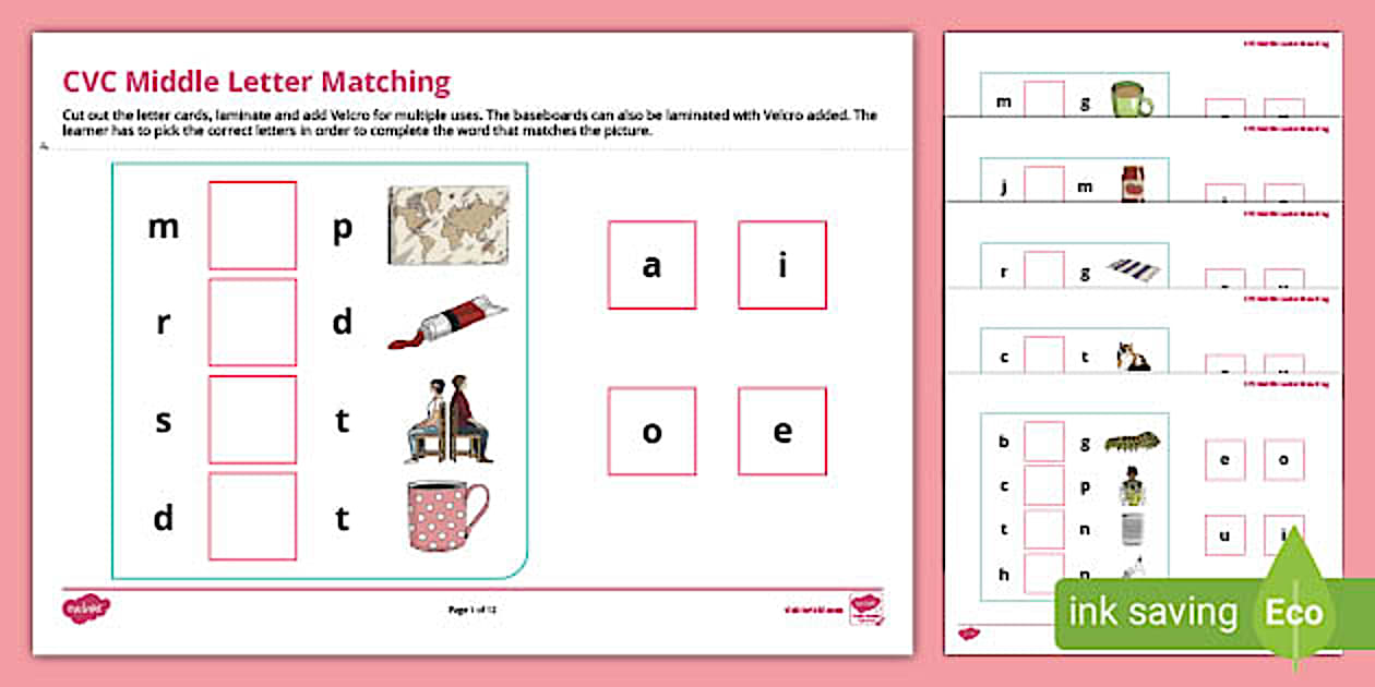 Older Learners: Workstation Pack: CVC Middle Letter Matching Activity Pack