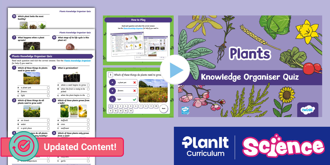Science: Plants: Y2: Knowledge Organiser Quiz Pack