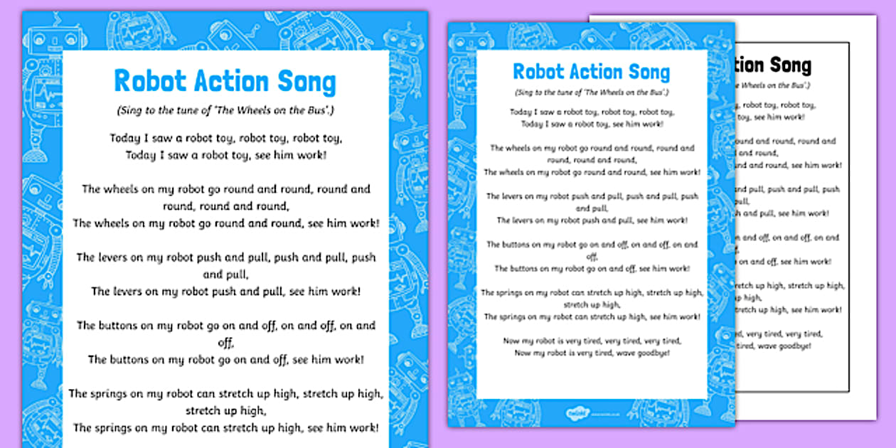 Black and White Robot Action Song Poster - Twinkl