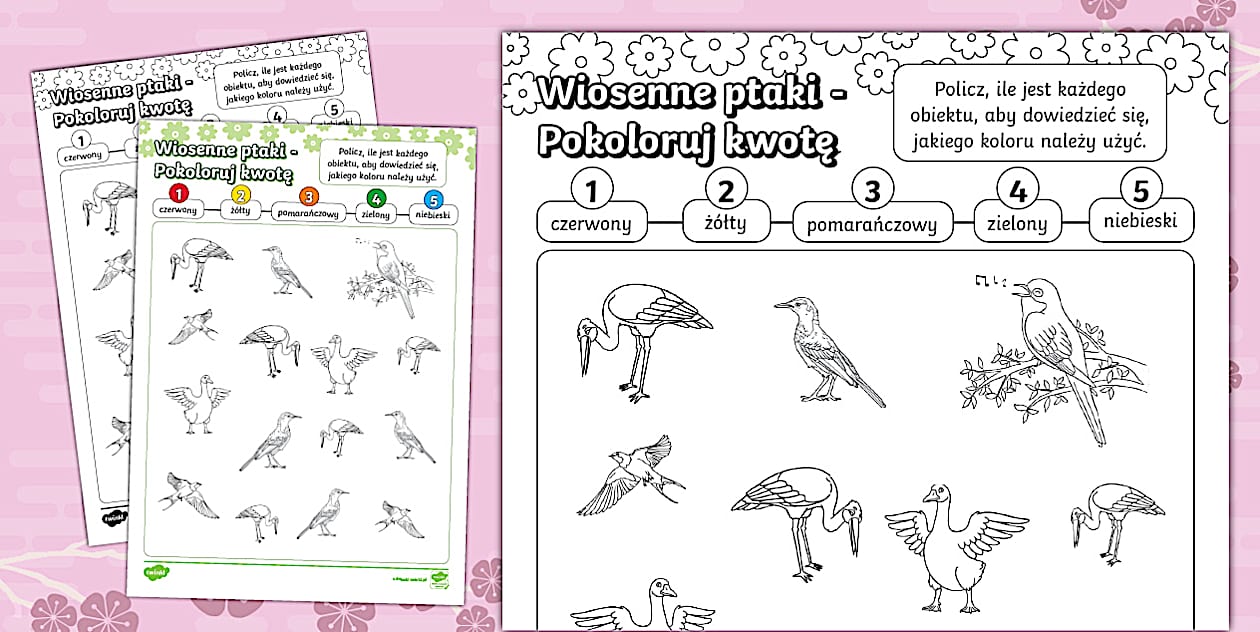 Wiosenne ptaki | Pokoloruj kwotę | Karta pracy - Twinkl