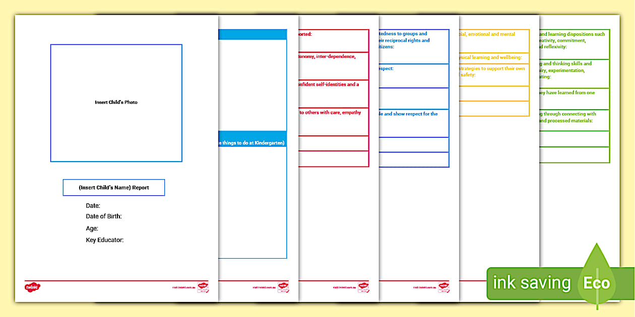 Nursery Report Card Design Template | EYLF Resources