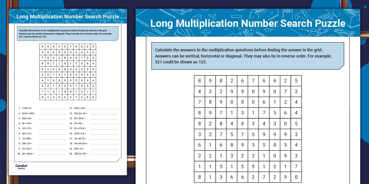 Long Multiplication Number Search Puzzle (teacher made)