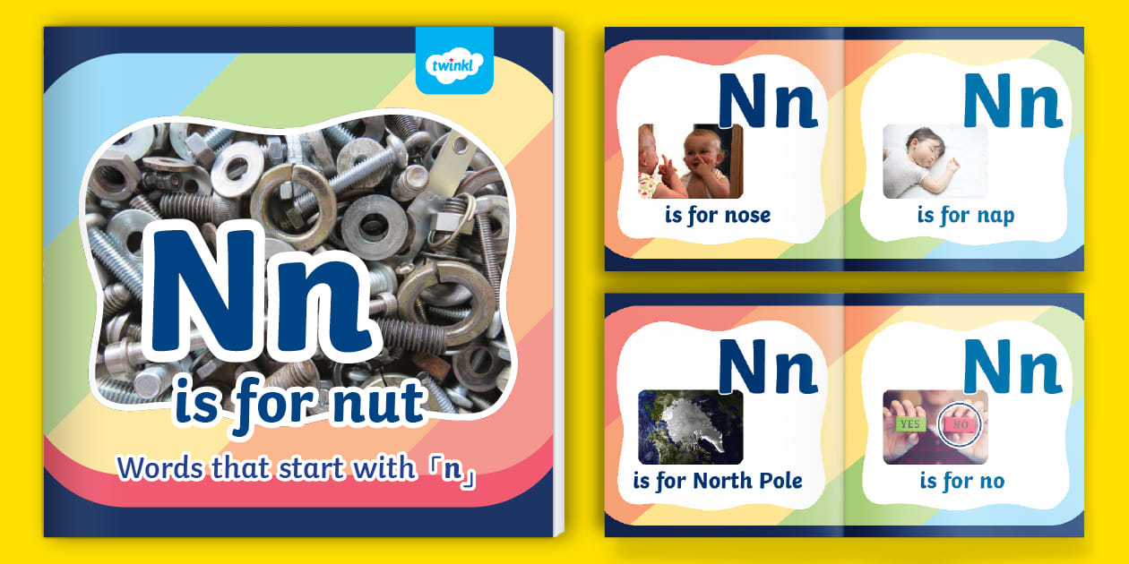 アルファベットNnから始まる単語を収録した絵本 eBook about words starting with Nn.