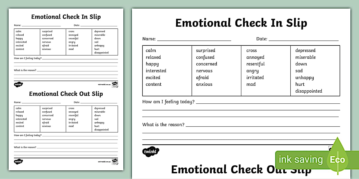 Emotional Check In/Check Out Slips (teacher made) - Twinkl