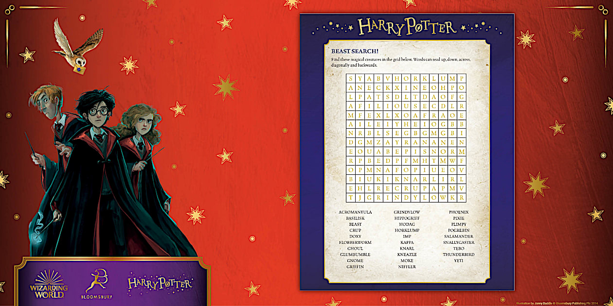 Harry Potter: Magical Beast Word Search Worksheet Ages 7-11