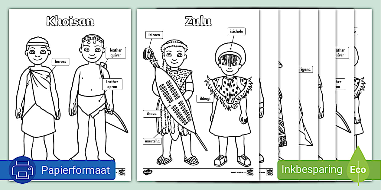 Cultural Group Clothing Colouring Sheets | South Africa