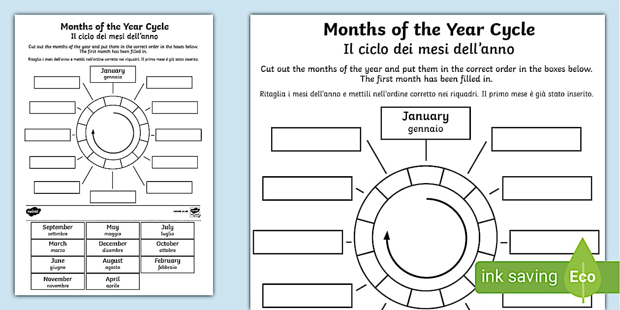 Months of the Year Circle Cut and Stick Worksheet / Worksheet English ...