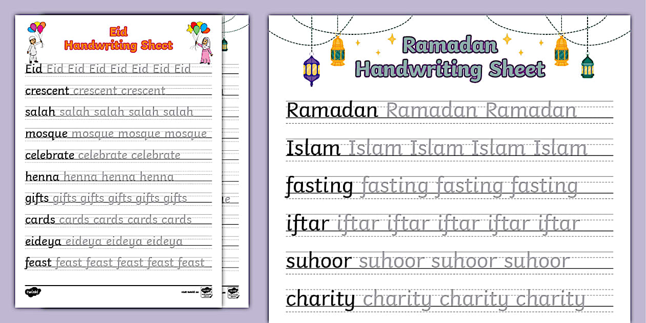 Ramadan and Eid Handwriting Practice (Teacher-Made) - Twinkl