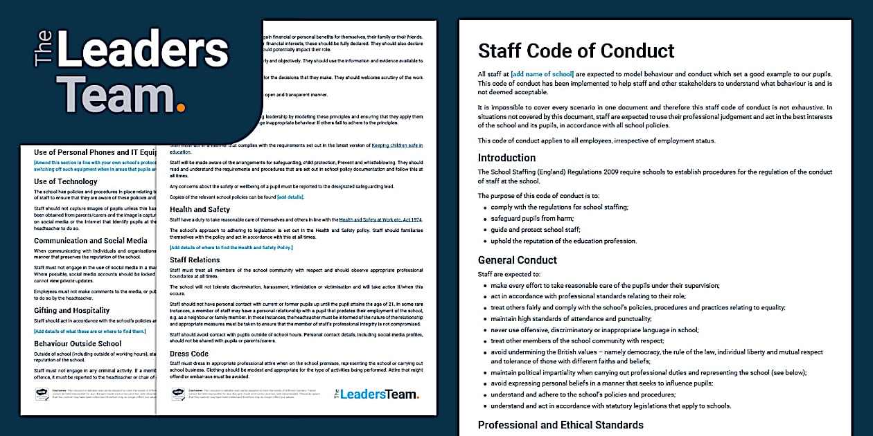 Staff Code of Conduct: Template - Leaders
