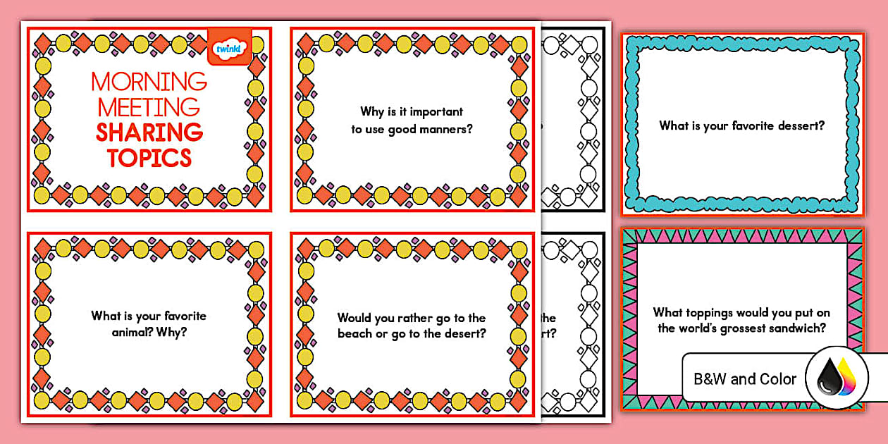 Morning Meeting Sharing Topics Idea Cards (teacher made)