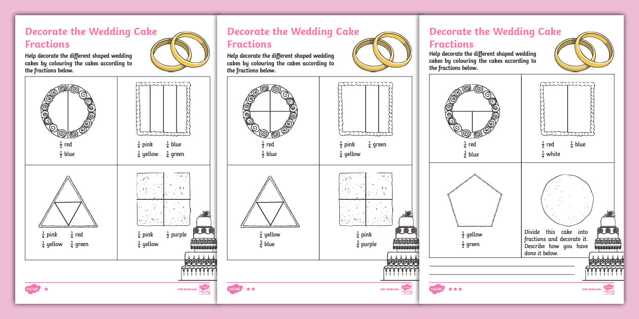 Decorate the Wedding Cake Fractions Activity Sheet - Twinkl