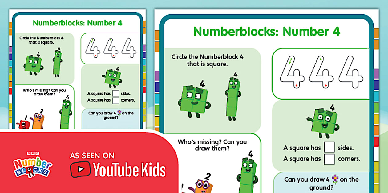 Numberblocks: Number 4 Square Like Me Activity