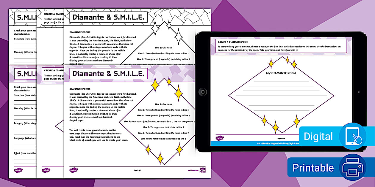 Sixth Grade Diamante Poem Comprehension | Twinkl USA