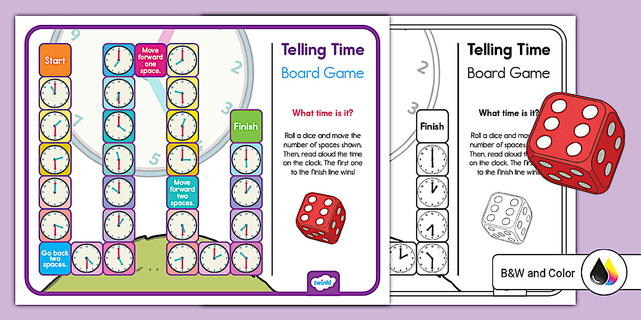 Telling Time to the Hour and Half Hour Board Game - Twinkl