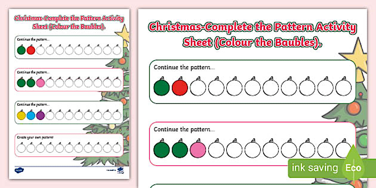 Christmas Complete the Pattern Activity Sheet - Twinkl