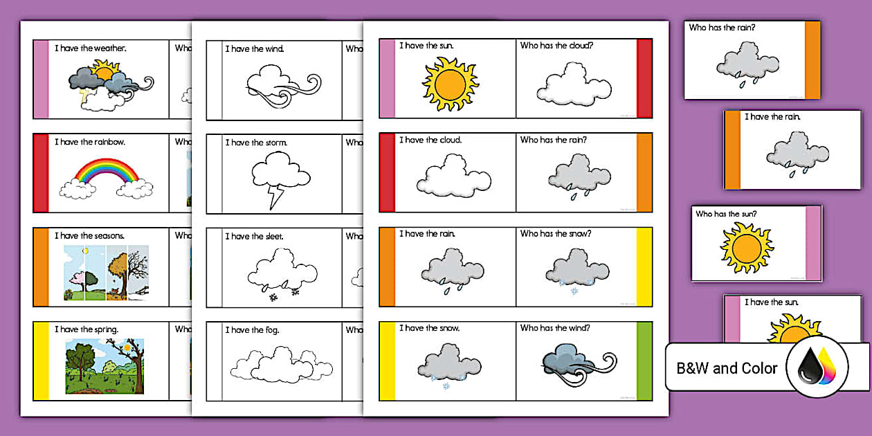 Weather I Have, Who Has Game for K-2nd Grade (teacher made)