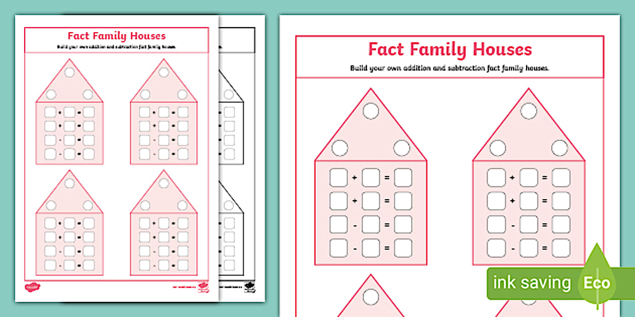 Editable Blank Fact Family Houses Addition and Subtraction