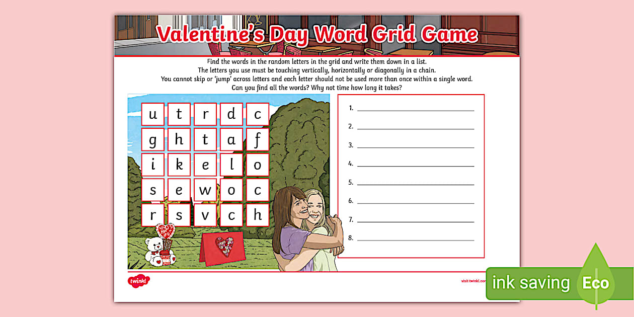 Valentine's Day Word Grid Game (Teacher-Made) - Twinkl