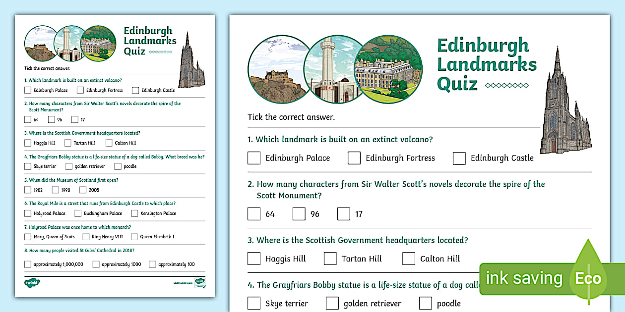 Edinburgh Landmarks Quiz,Scotland (teacher made) - Twinkl