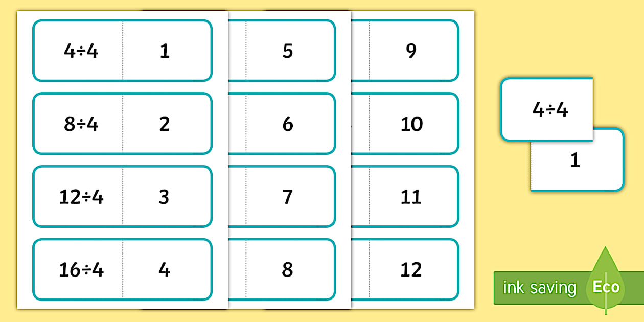 4 Times Table Division Cards (teacher made) - Twinkl