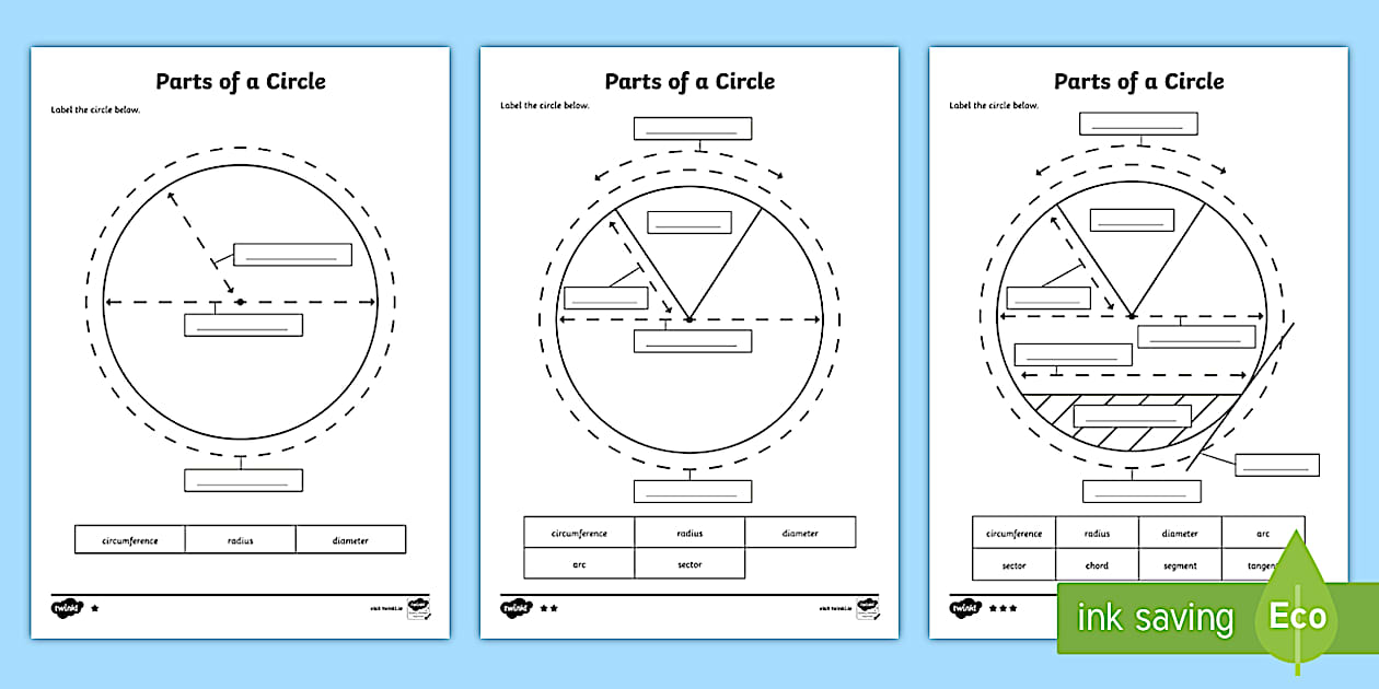 Parts of a Circle Differentiated Worksheets - Twinkl