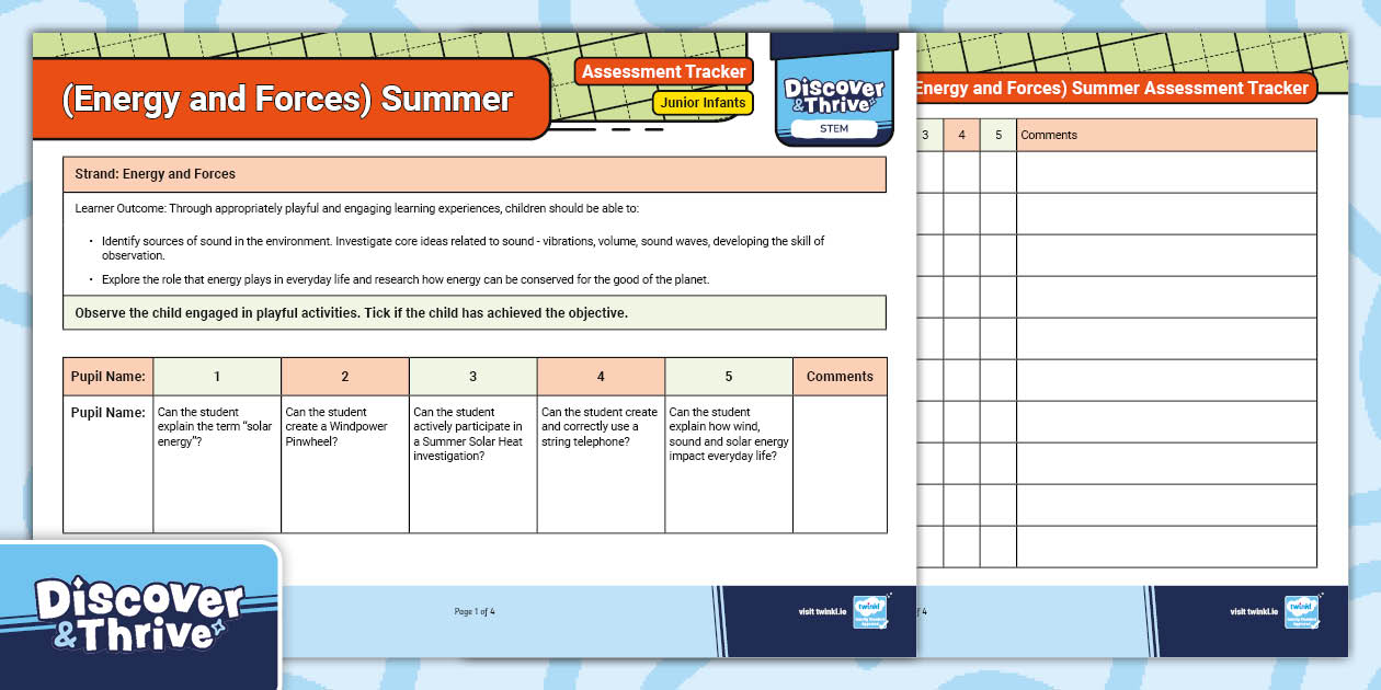 STEM (Energy&Forces) Summer Assessment Tracker (1st Class)