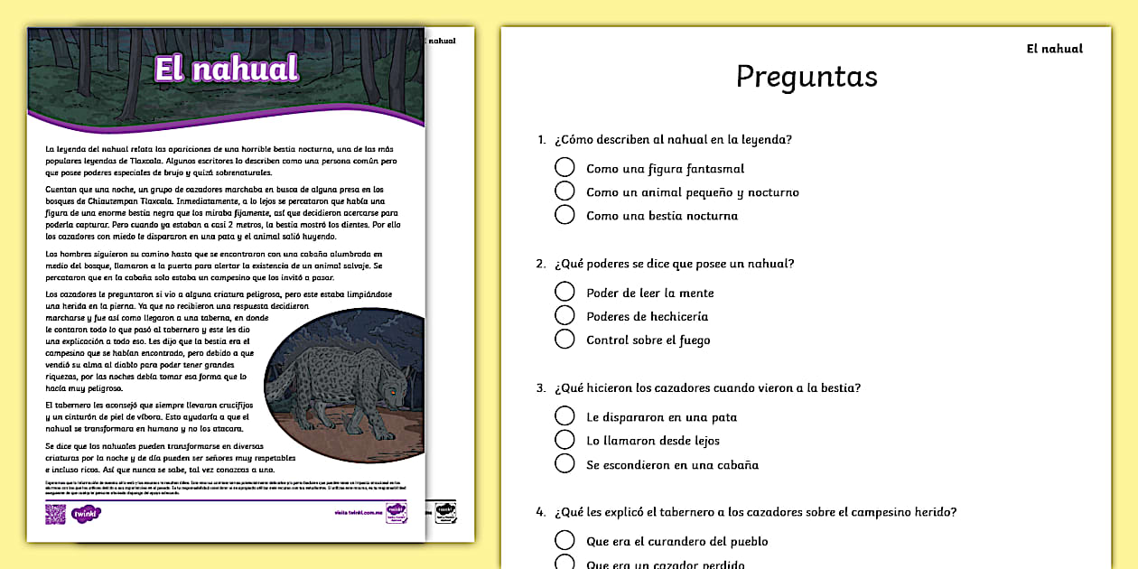 Leyenda del Nahual - comprensión lectora