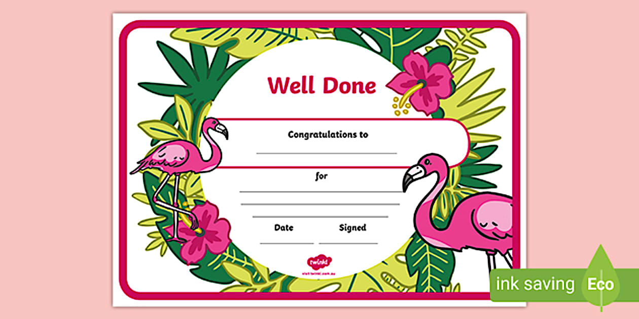 Tropical Flamingo Class Award Certificate (teacher made)