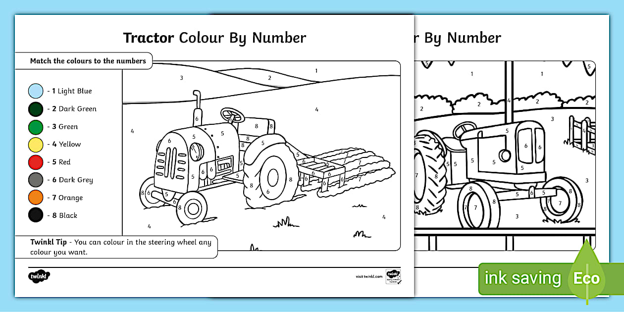 Tractor Colour by Number Pages (teacher made) - Twinkl