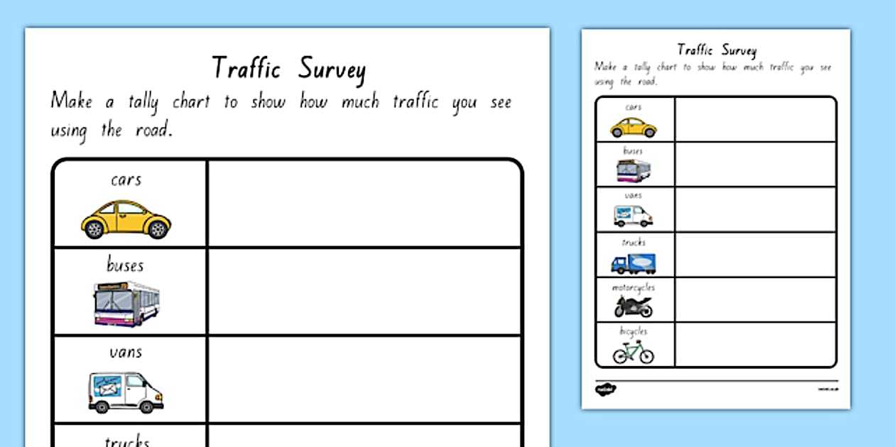 Traffic Survey Worksheet NZ (Teacher-Made) - Twinkl