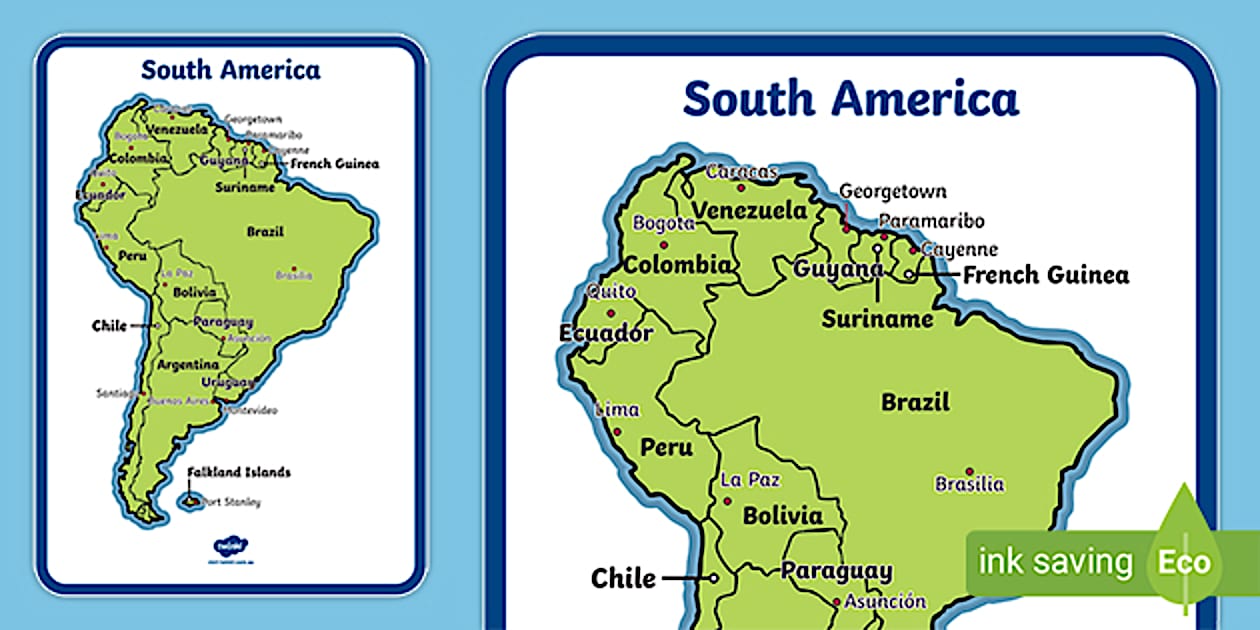 Map of South America and Capital Cities | Twinkl Geography