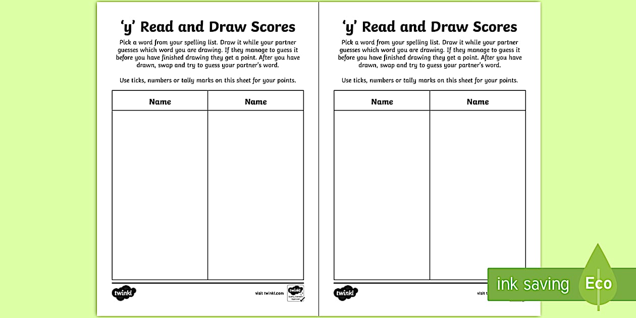 Editable 'y' Sound Read and Draw Score Cards - Twinkl