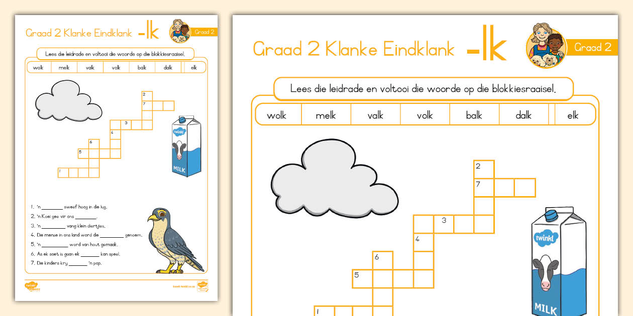 Graad 2 Klanke -lk Blokkiesraaisel (creat de profesori)