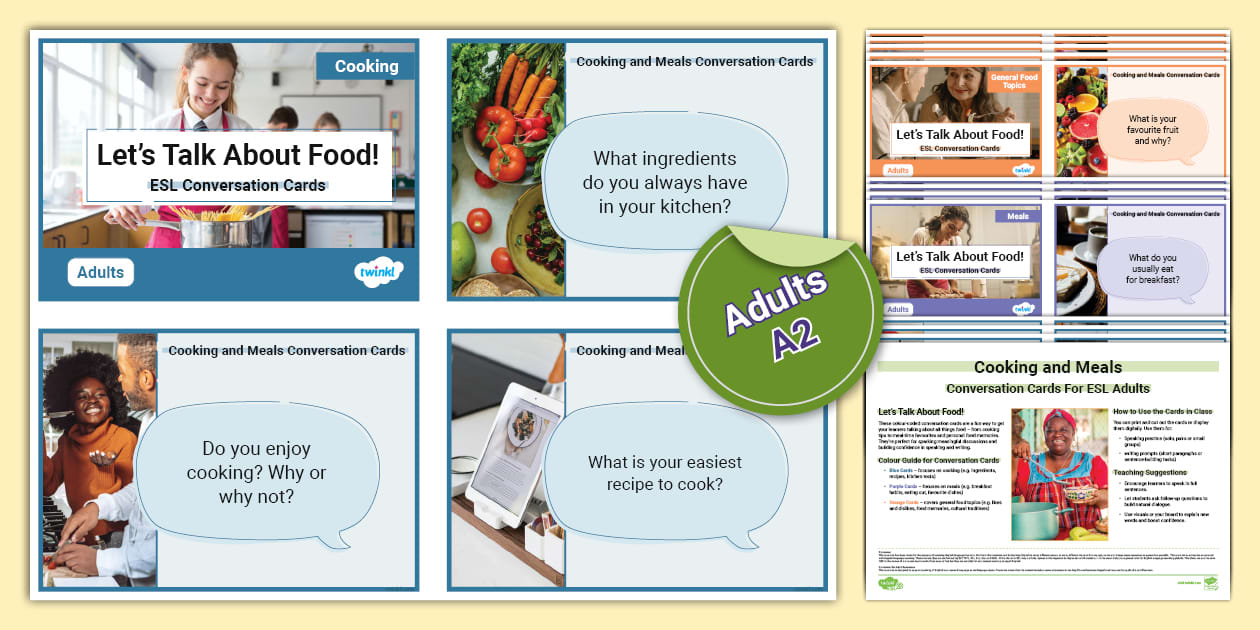 ESL Cooking and Meals Conversation Cards [Adults, A2]