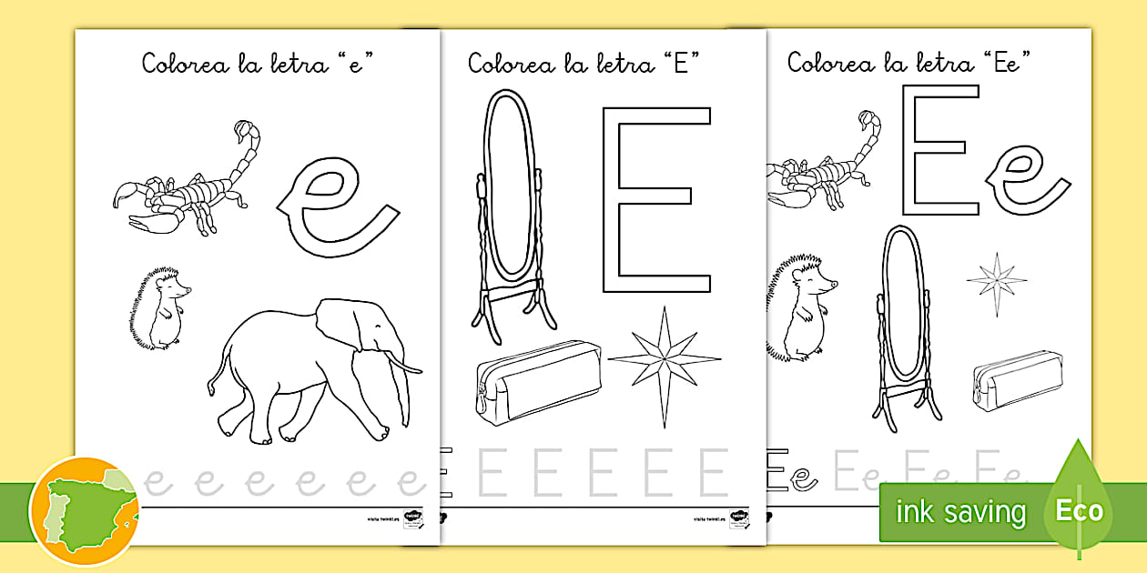 Hoja de colorear: La letra e (profesor hizo) - Twinkl