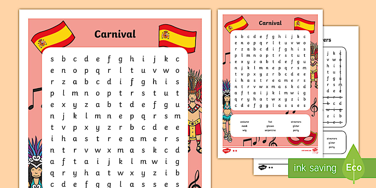Middle Ability Carnival in Spain Differentiated Word Search EI/EYFS