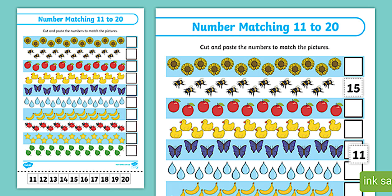 SA Number Matching Cut and Paste (11-20) Worksheet - Twinkl