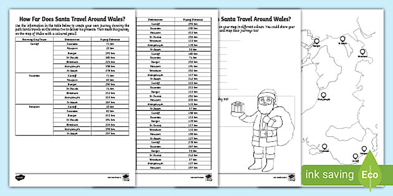Santa's Journey Around Wales: Activity Sheet (teacher made)