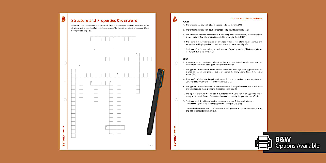 Structure and Properties Crossword (Combined) (teacher made)