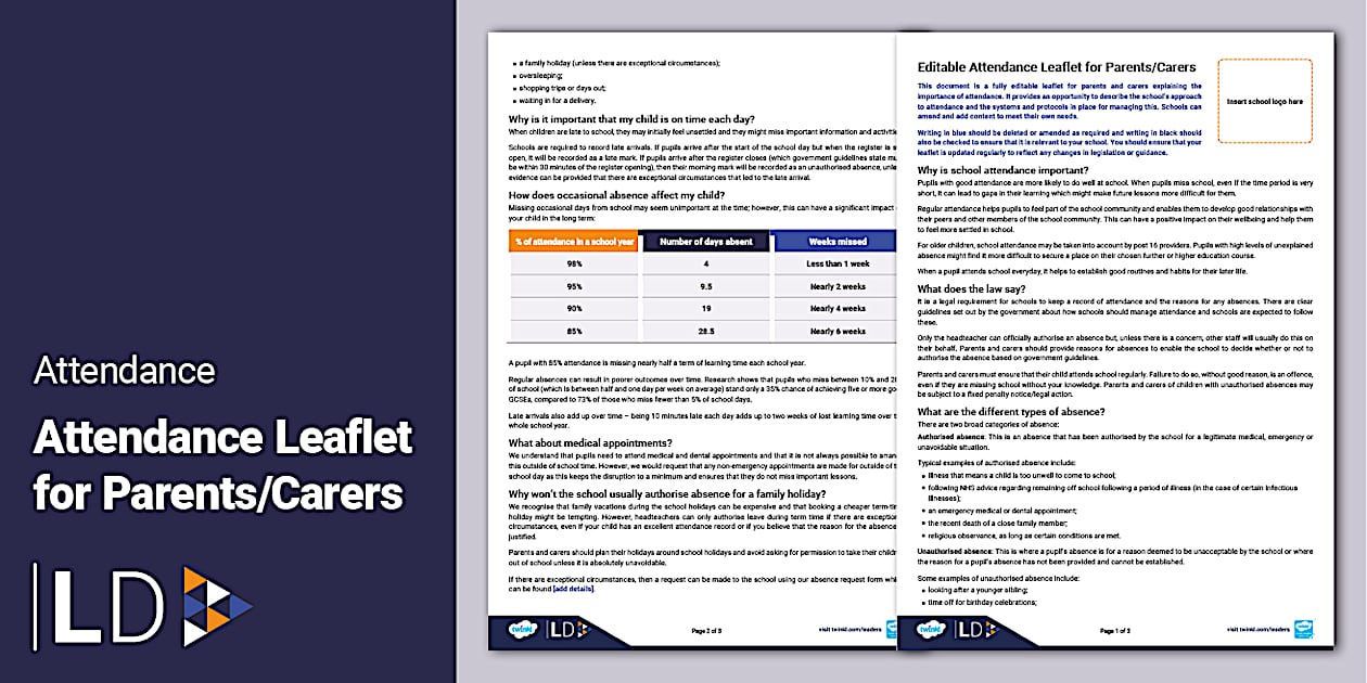 Editable Attendance Information Leaflet for Parents/Carers