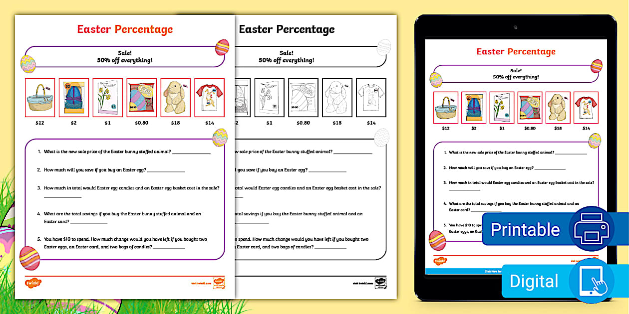 Easter Percentage Worksheet | Teaching Resources | Twinkl USA