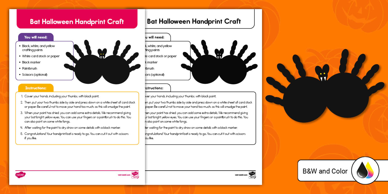 Bat Halloween Handprint Craft Activity